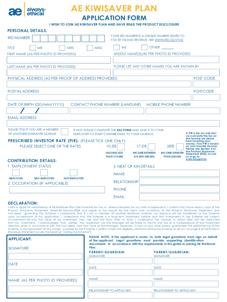 Fillable Online Ae Kiwisaver Plan Product Disclosure Statement 2024 Fax Email Print - pdfFiller