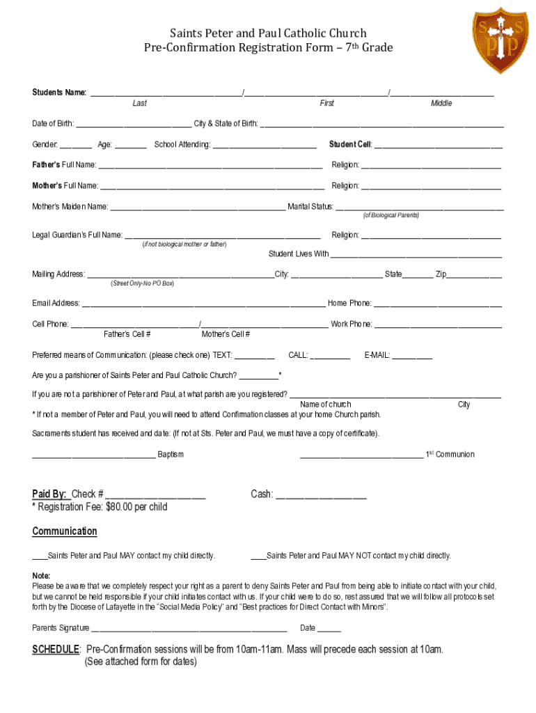 Fillable Online New Member RegistrationSaints Peter and Paul Catholic ...