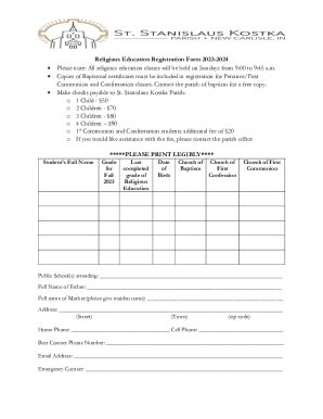 Fillable Online 2023-2024 Religious Education Registration for ...