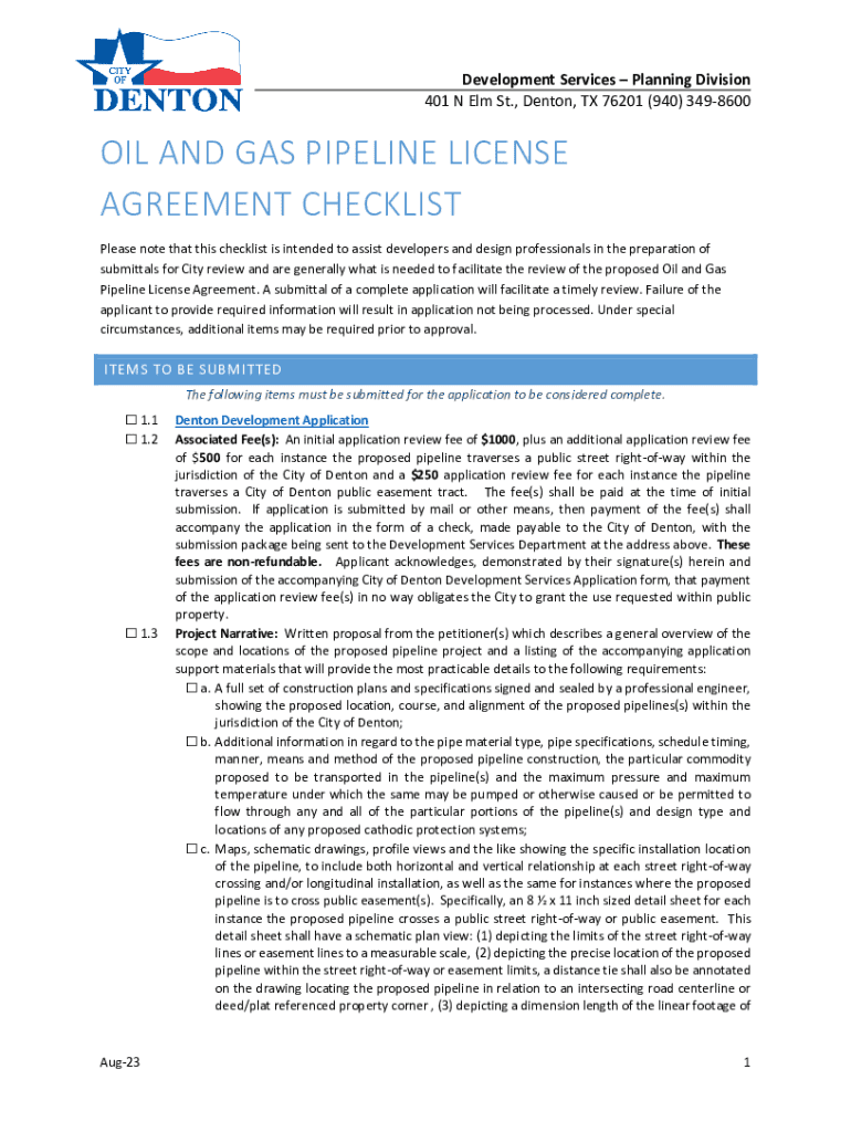 Fillable Online oil and gas pipeline license agreement checklist Fax Email Print - pdfFiller