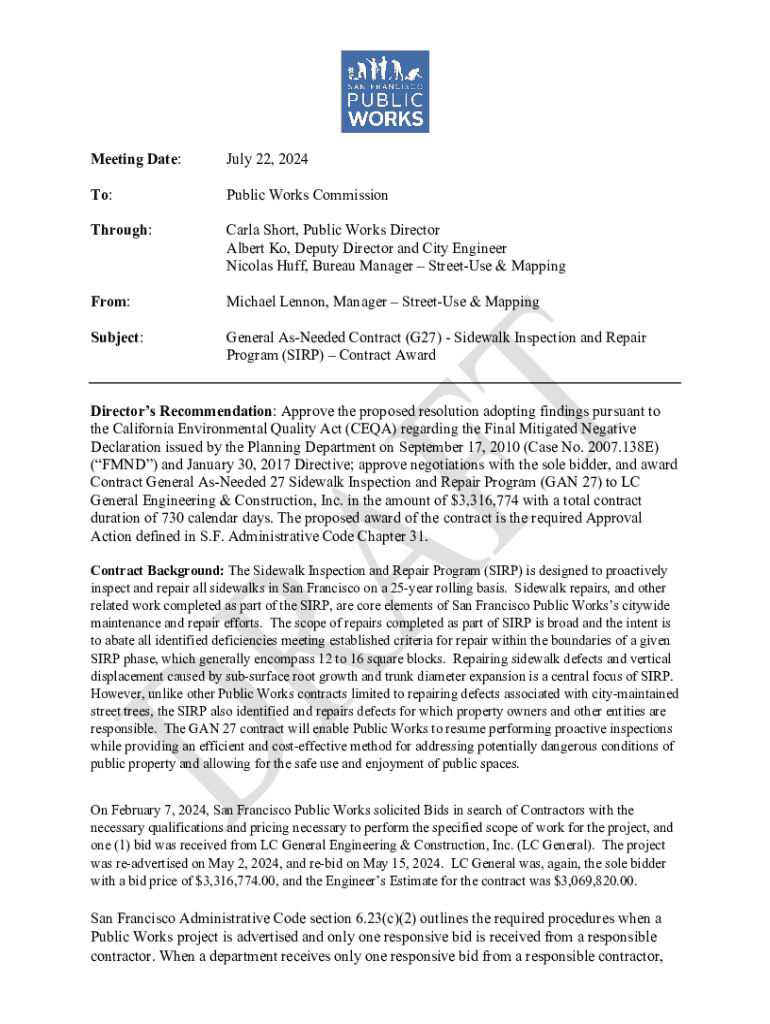 Fillable Online Carla Short, Public Works Director Albert Ko, Deputy Directo Fax Email Print ...
