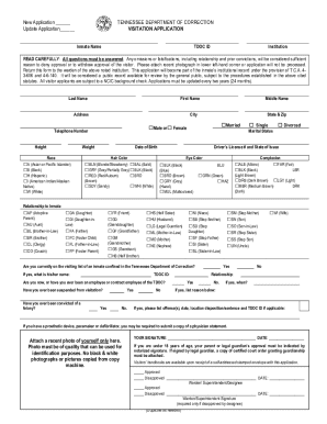 Fillable Online Tennessee Department of Correction Visitation ...