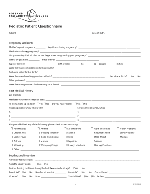 Fillable Online Comprehensive Pediatric Patient Questionnaire 2023 Fax ...