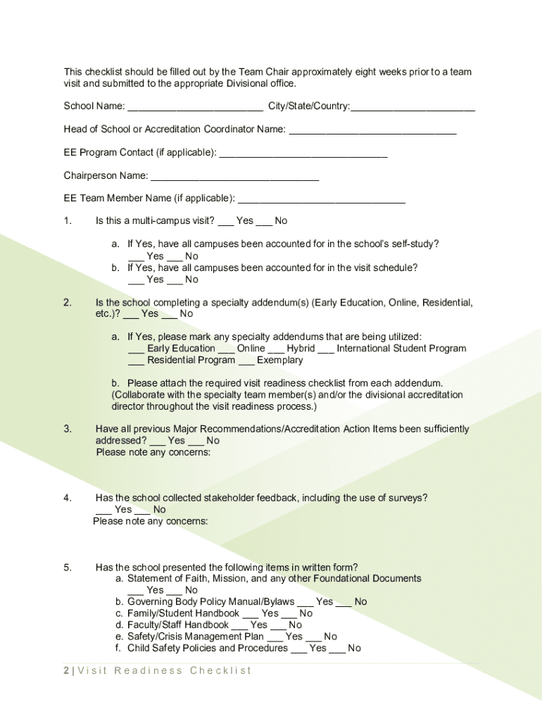 Fillable Online Verification for Team Visit Readiness Checklist Fax ...