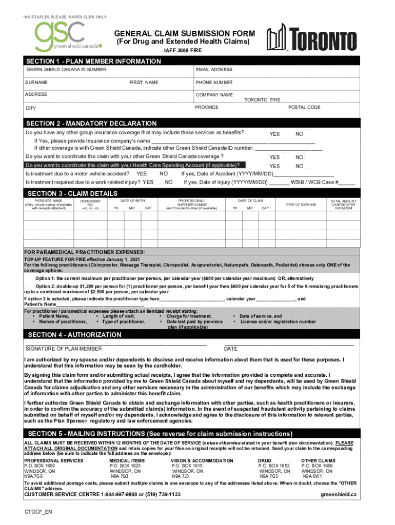 Fillable Online General Claim Submission Form for Drug & Health Claims 2021 Fax Email Print ...