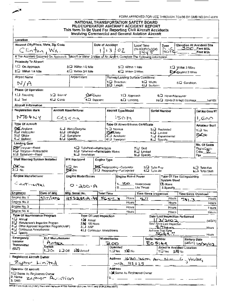 Fillable Online Pilot Operator Aircraft Accident Report 2002 - Ntsb Fax ...