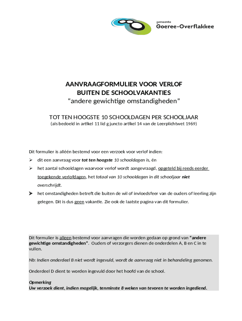 AANVRAAG ULIER Voor VERLOF buiten de ... - NET Doc Template | pdfFiller