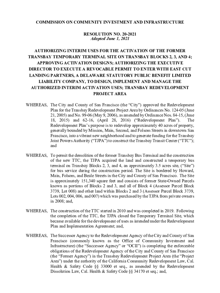 Fillable Online 2021 Resolution No. 20 - Authorizing Interim Uses at Transbay Site Fax Email ...