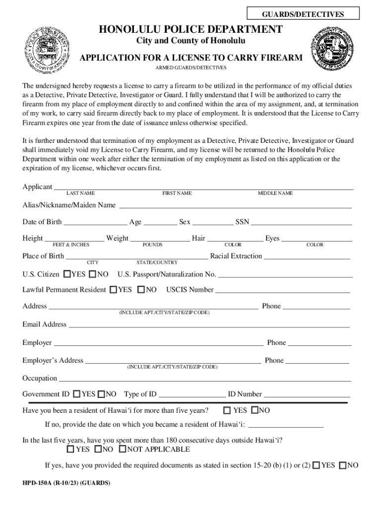 Fillable Online Honolulu Police Department Firearm License Application ...