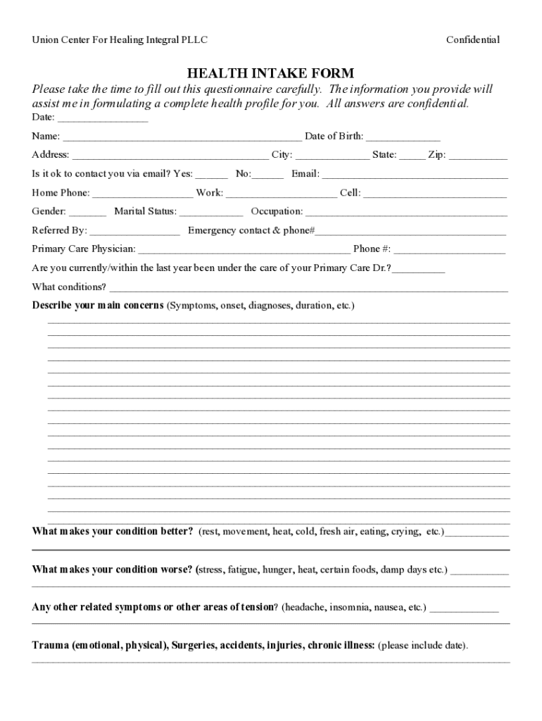Fillable Online Thank you for taking the time to fill out this intake form ... Fax Email Print ...