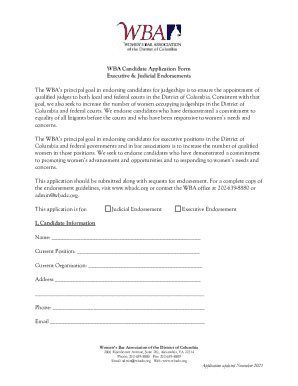 Fillable Online Wba Candidate Application Form for Judicial and ...