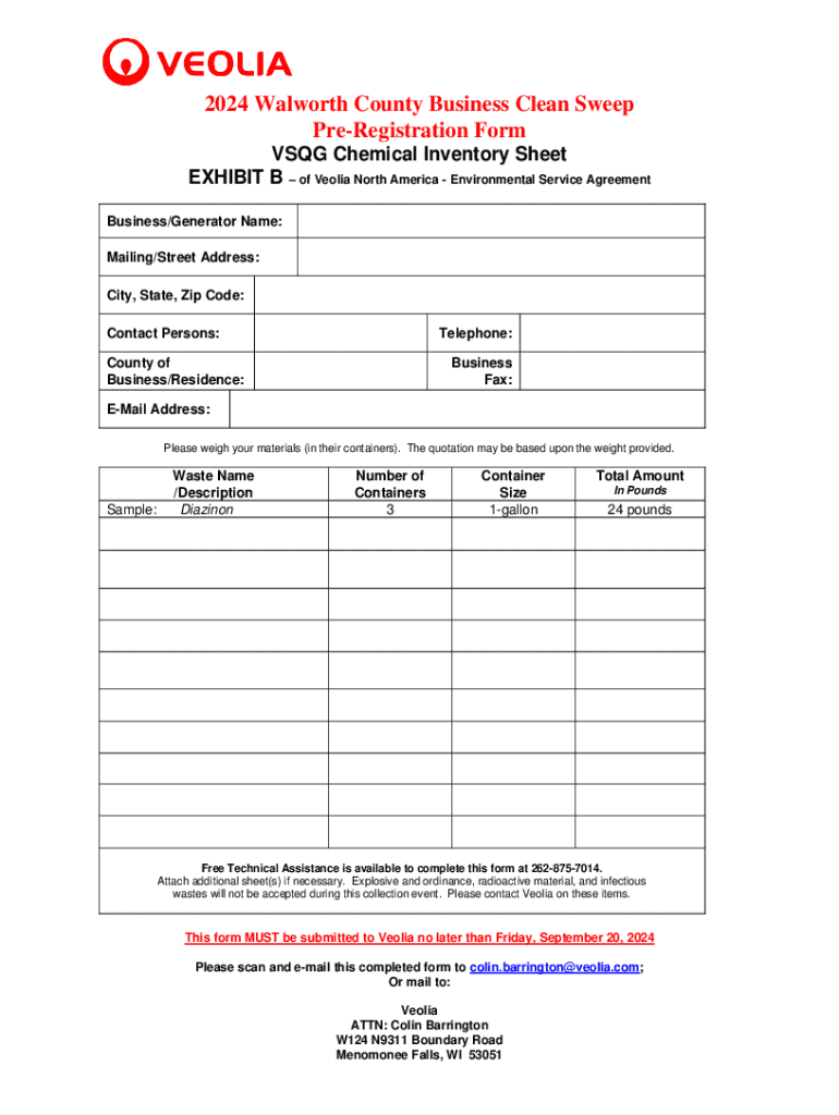 Fillable Online 2024 Walworth County Business Clean Sweep Pre ...