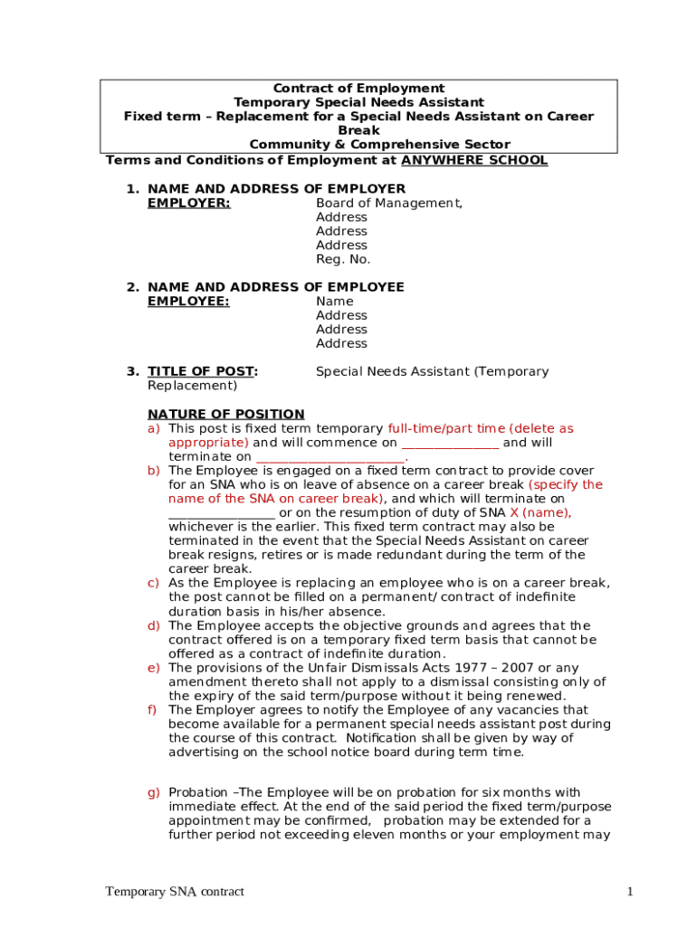 Contract of Employment Doc Template | pdfFiller