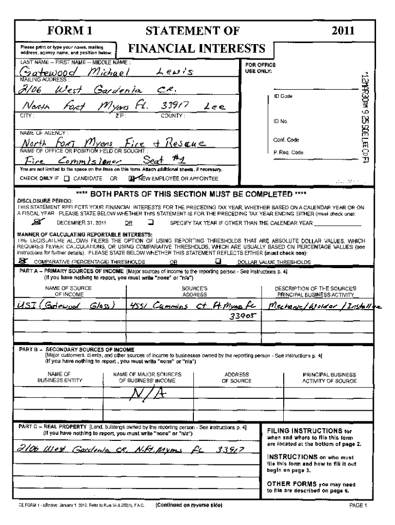 Fillable Online 2011 Statement of Financial Interests for Public Officials Fax Email Print ...