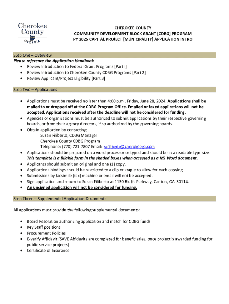 Fillable Online Cherokee County Cdbg Py 2025 Capital Project ...