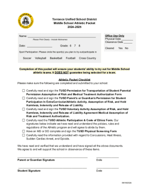 Fillable Online Torrance Unified School District Middle School Athletic ...