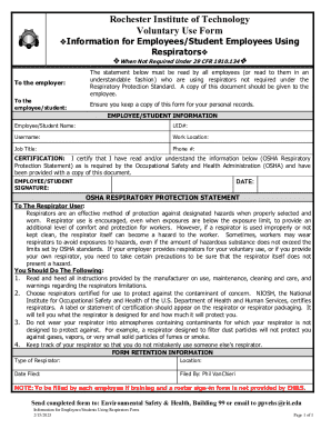 Fillable Online Rit Voluntary Use Respirator Form 2023 - Employee ...