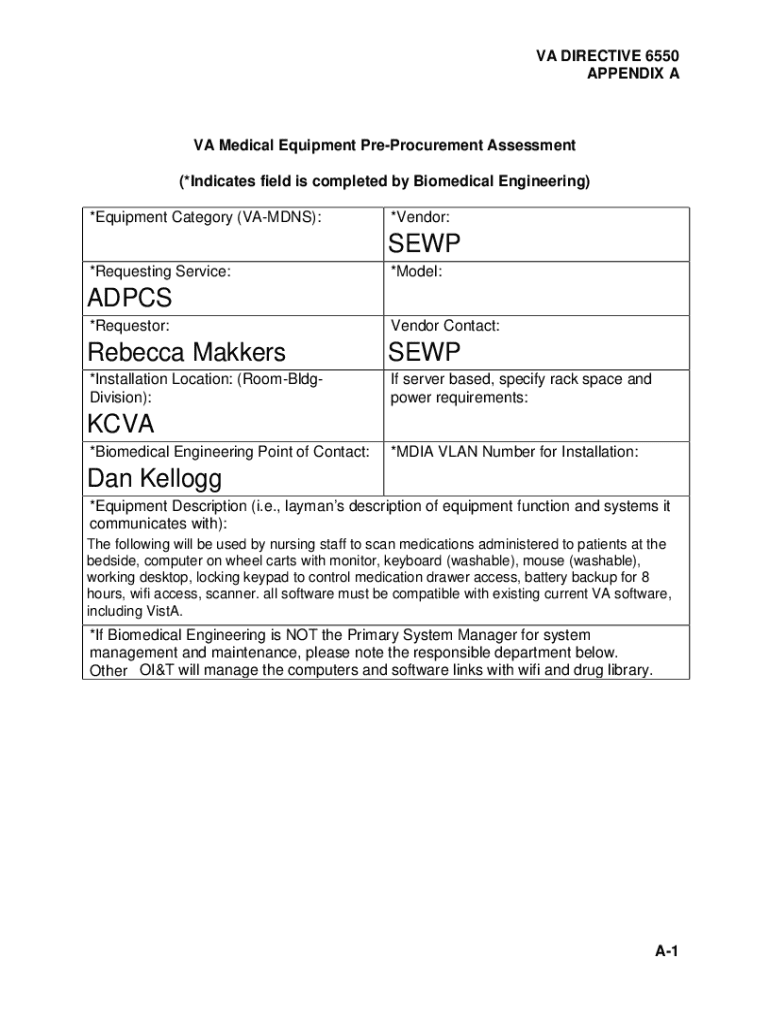 Fillable Online Va Directive 6550: Pre-procurement Assessment for ...