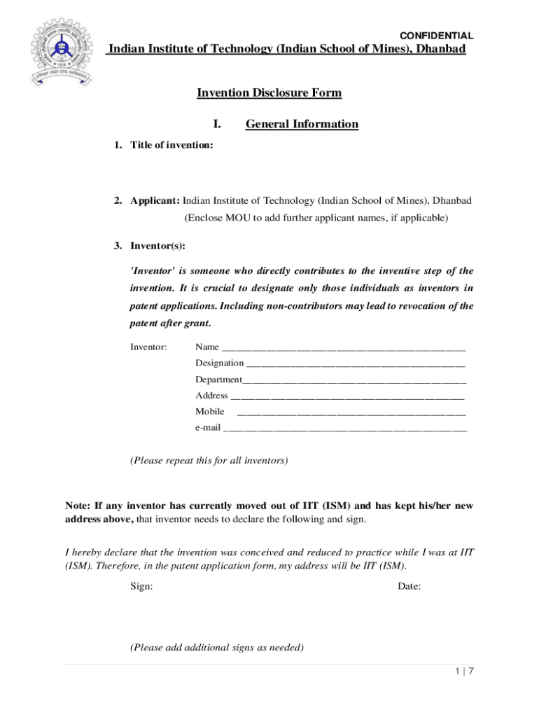 Fillable Online Invention Disclosure Form (IDF).pdf Fax Email Print ...