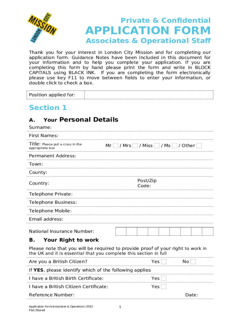 London City Mission Application Doc Template | pdfFiller
