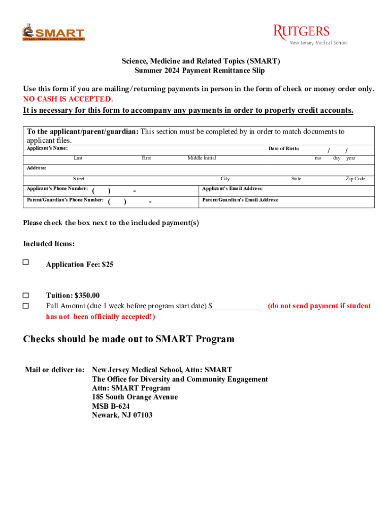Fillable Online Smart Summer 2024 Payment Remittance Slip - Important ...