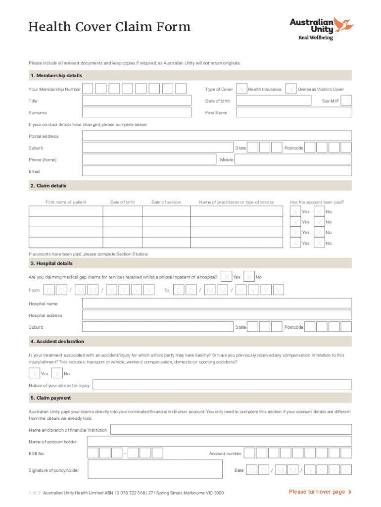 Fillable Online Australian unity claim form: Fill out & sign online Fax ...