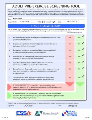 Fillable Online Adult Pre-exercise Screening Tool 2023 - Safety & Risk ...