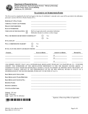 Fillable Online Statement of Surrender Form for Bail Bond Agents - 2023 ...