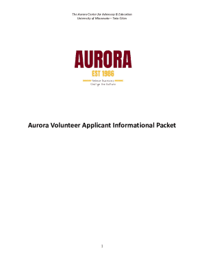 Fillable Online Aurora Volunteer Information Packet - University of ...
