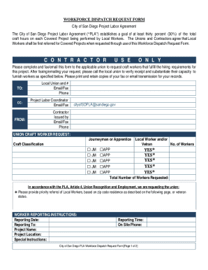 Fillable Online San Diego Workforce Dispatch Request Form 2023 - Local ...