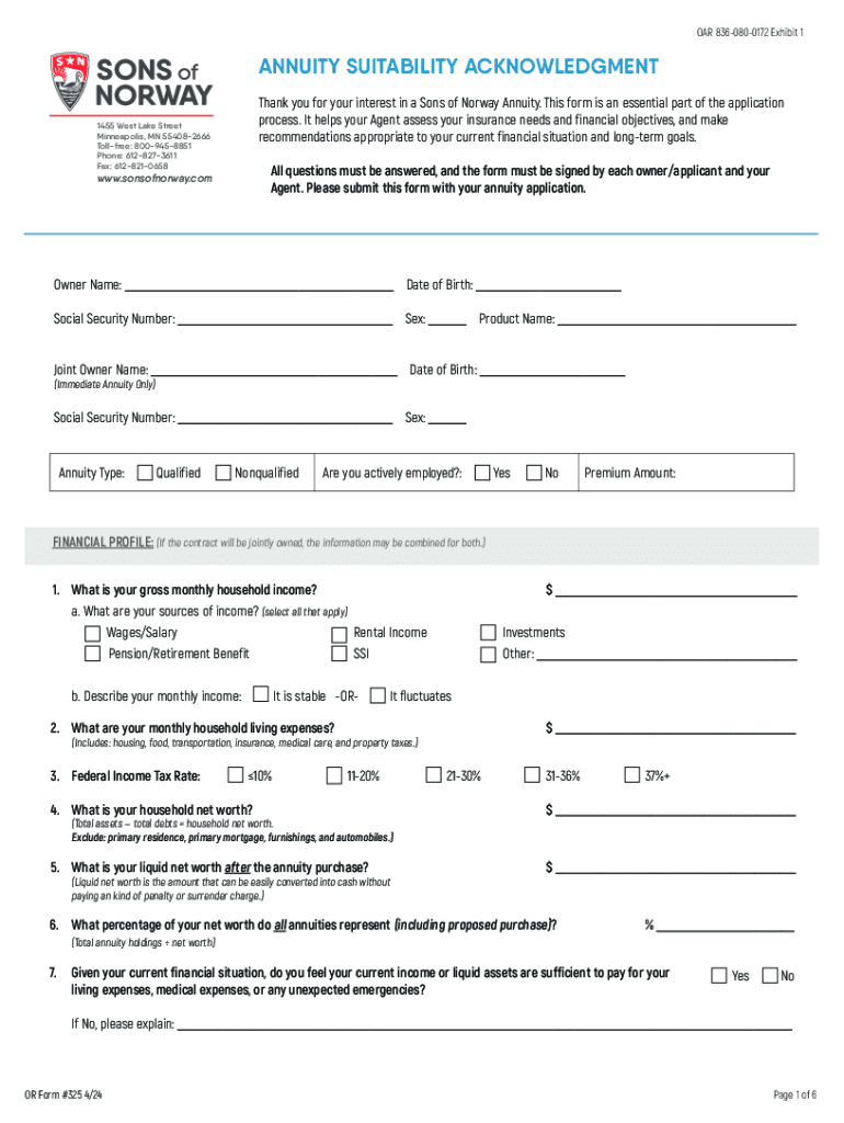 Fillable Online Annuity Suitability Acknowledgment 2024 | Sons of ...