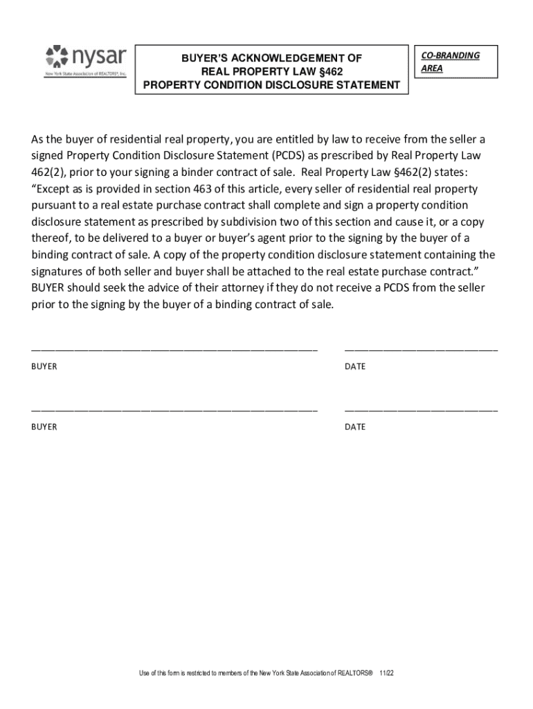 Fillable Online 2022 Buyer's Acknowledgement & Property Condition Disclosure Statement Fax Email ...