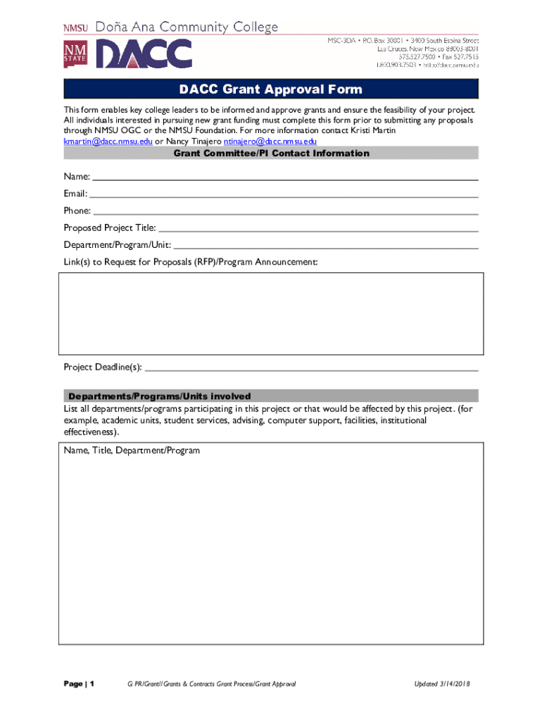 Fillable Online DACC Grant Approval Form Fax Email Print - pdfFiller