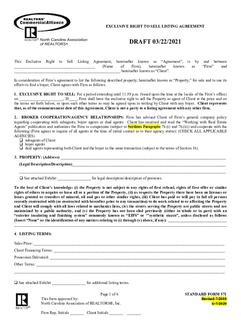 Fillable Online Exclusive Right to Sell Listing Agreement 2021 - Client Agreement Fax Email ...