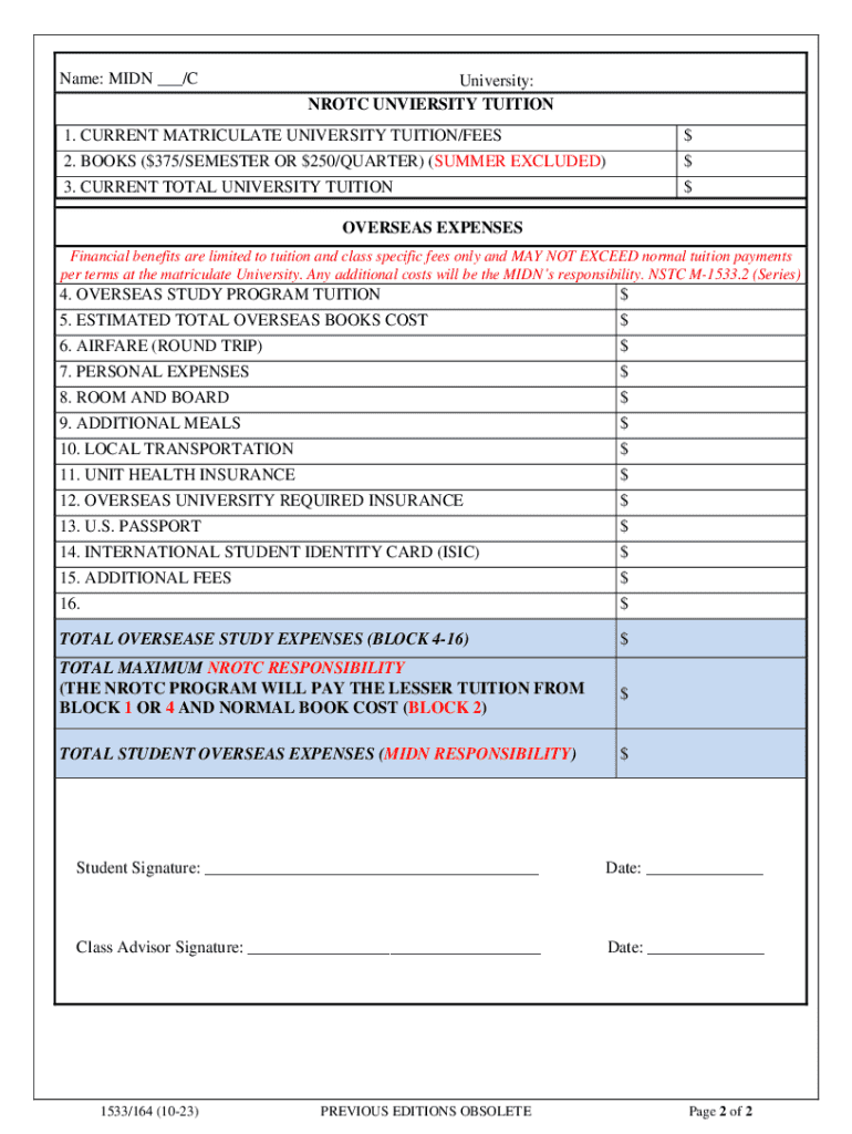 OVERSEAS STUDY COST SHEET BREAKDOWN PRIVACY ACT: Fill out & sign online ...