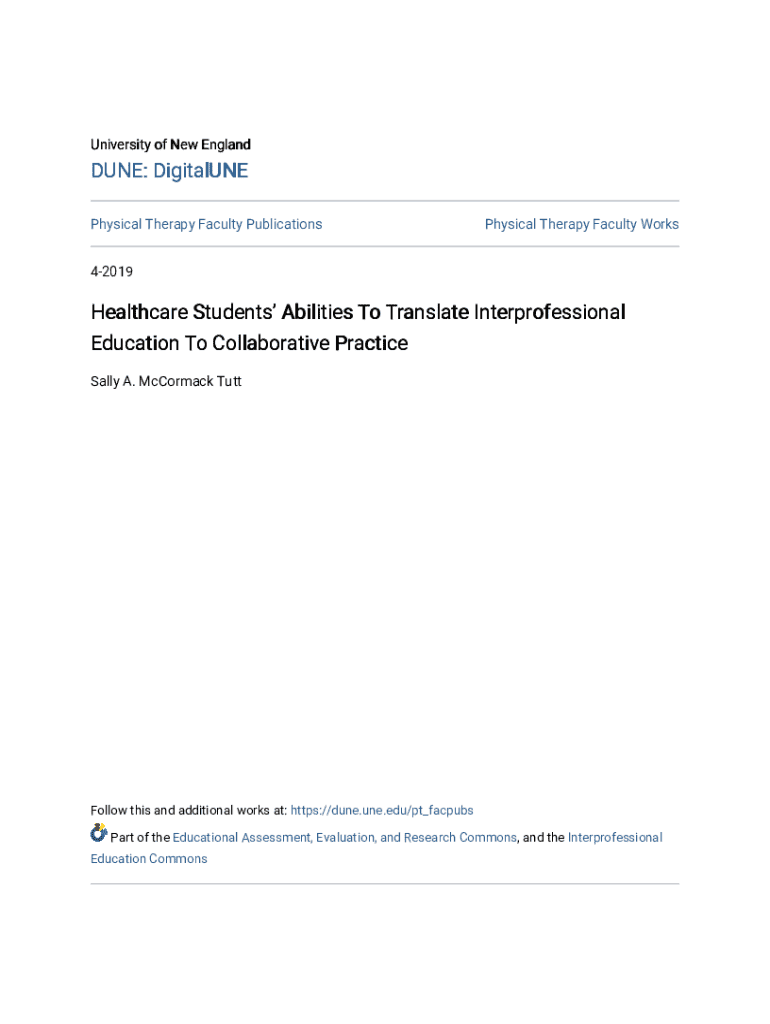 Fillable Online Healthcare Students Abilities To Translate Interprofessional Education To ...