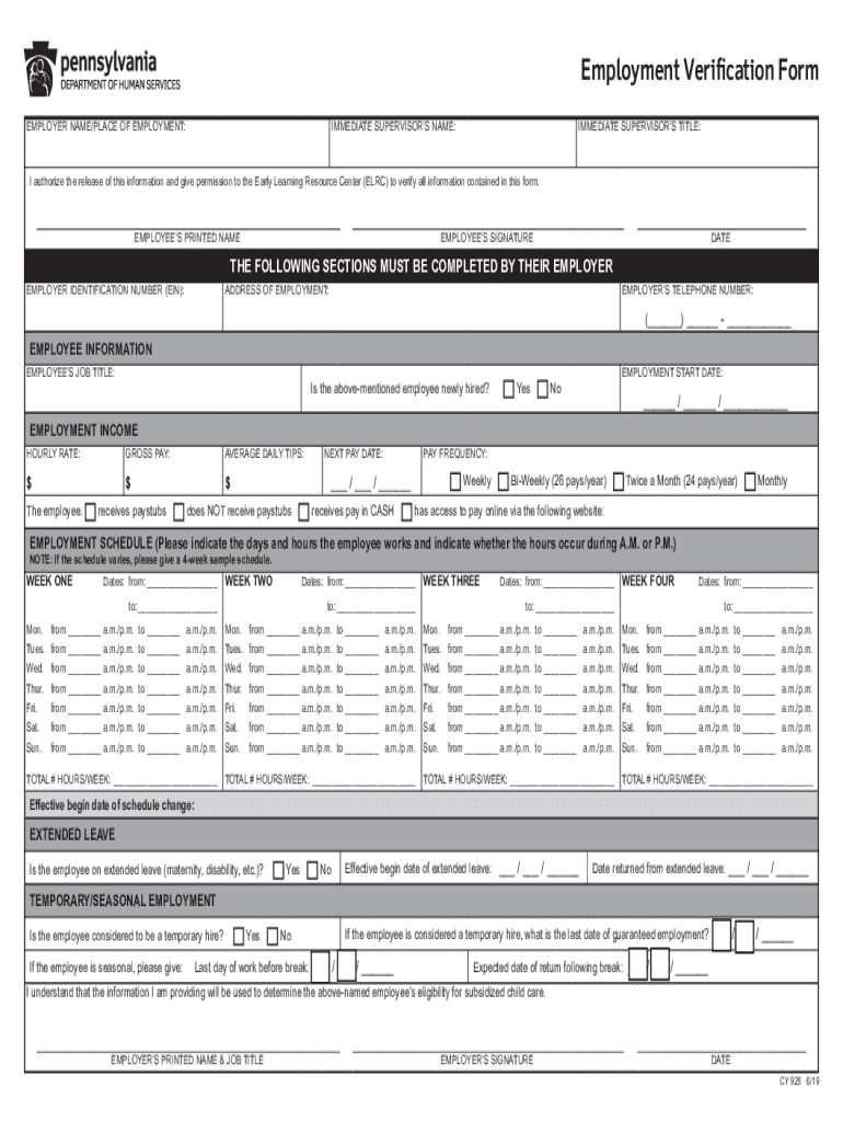 Fillable Online Employment Verification Form for Child Care Eligibility ...