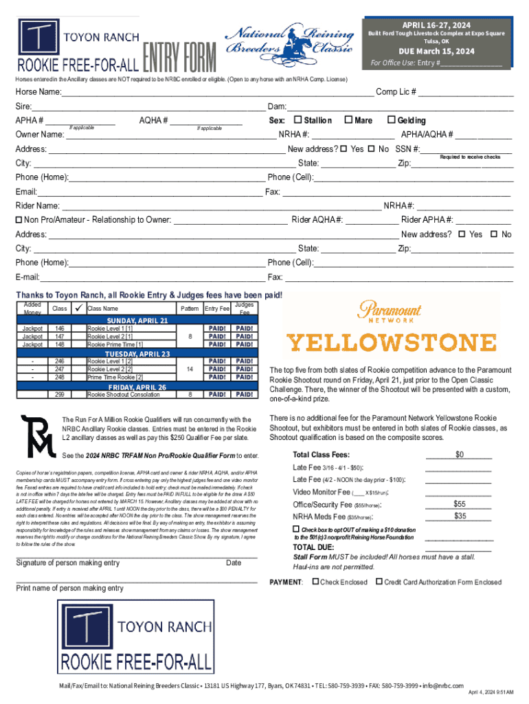 Fillable Online 2024 Nrbc Entry Form - Showcase Your Horse at the ...