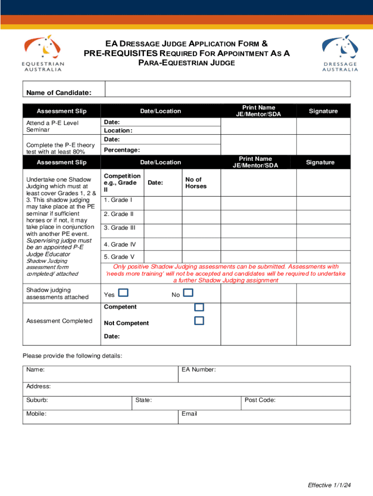 Fillable Online Ea Dressage Judge Application Form 2024: Para ...
