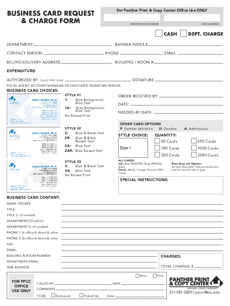 Fillable Online BUSINESS CARD REQUEST & CHARGE FORM Fax Email Print ...