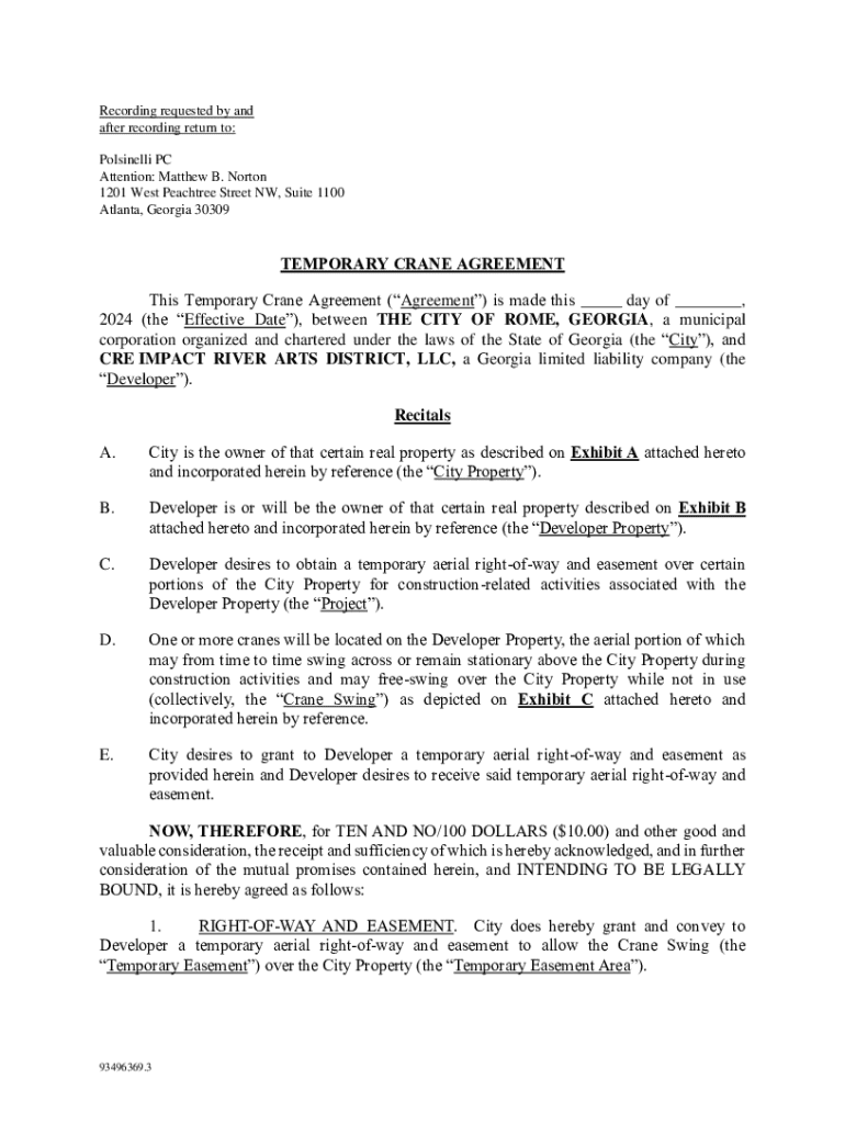 Fillable Online TEMPORARY CRANE AGREEMENT This Temporary Crane ... Fax ...