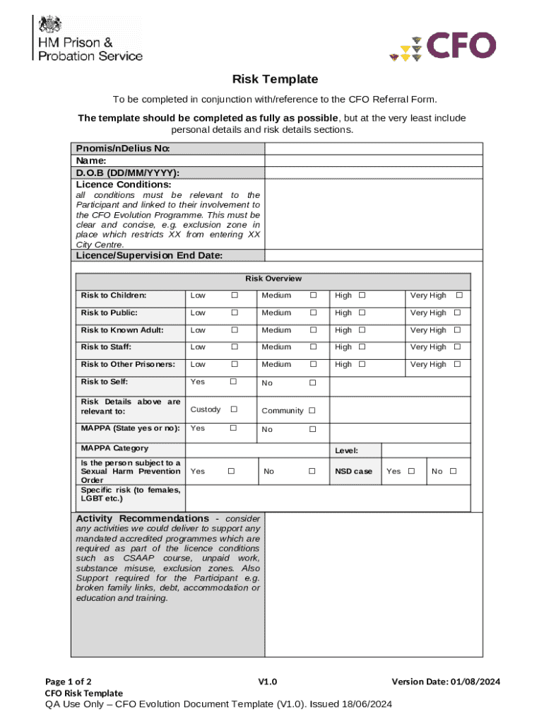 Risk Template Doc Template | pdfFiller