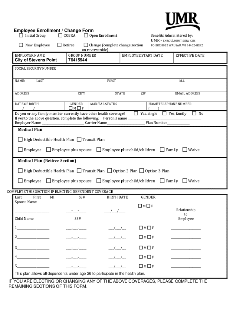 Fillable Online Fillable Online Employee Enrollment / Change Form Initial ... Fax Email Print ...