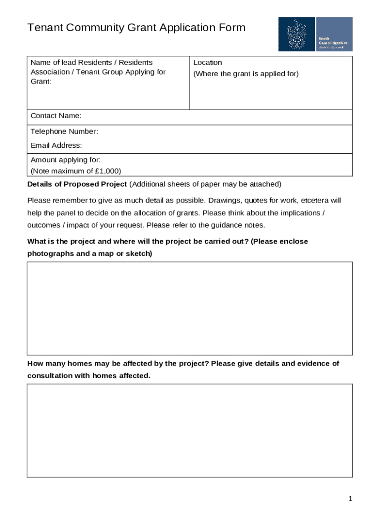 Tenant Community Grant Application Doc Template | pdfFiller