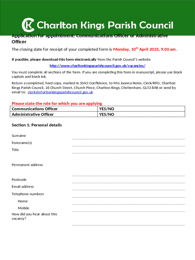 Application for appointment: Communications Officer or ... Doc Template ...