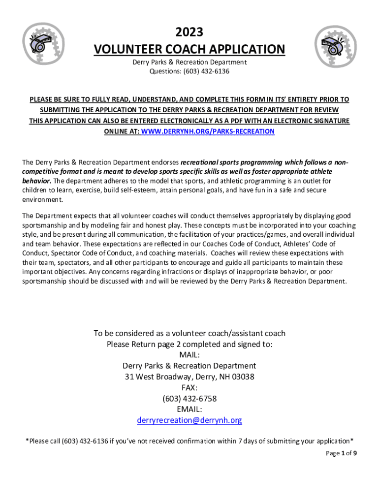 Fillable Online Form CenterVolunteer Coach Application - Baseball ...