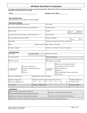 Fillable Online Hr Master Data Sheet for Employees - Essential Payroll ...