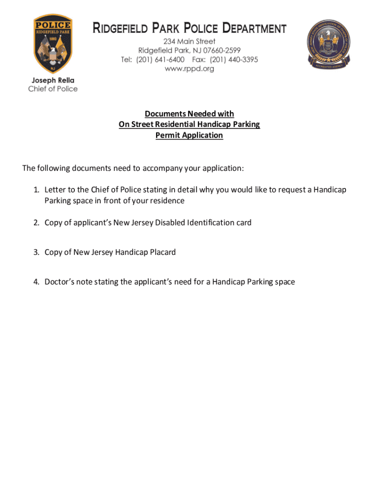 Fillable Online Documents Needed with On Street Residential Handicap Parking ... Fax Email Print ...