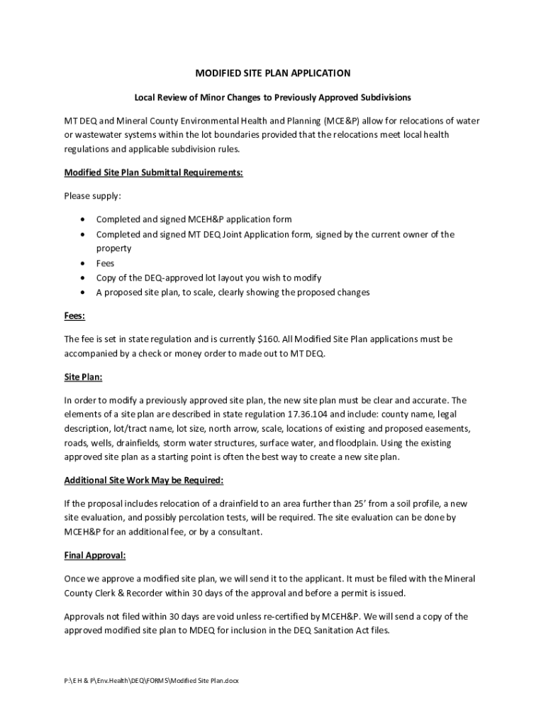Fillable Online Modified Site Plan Application for Approved Subdivisions 2023 Fax Email Print ...