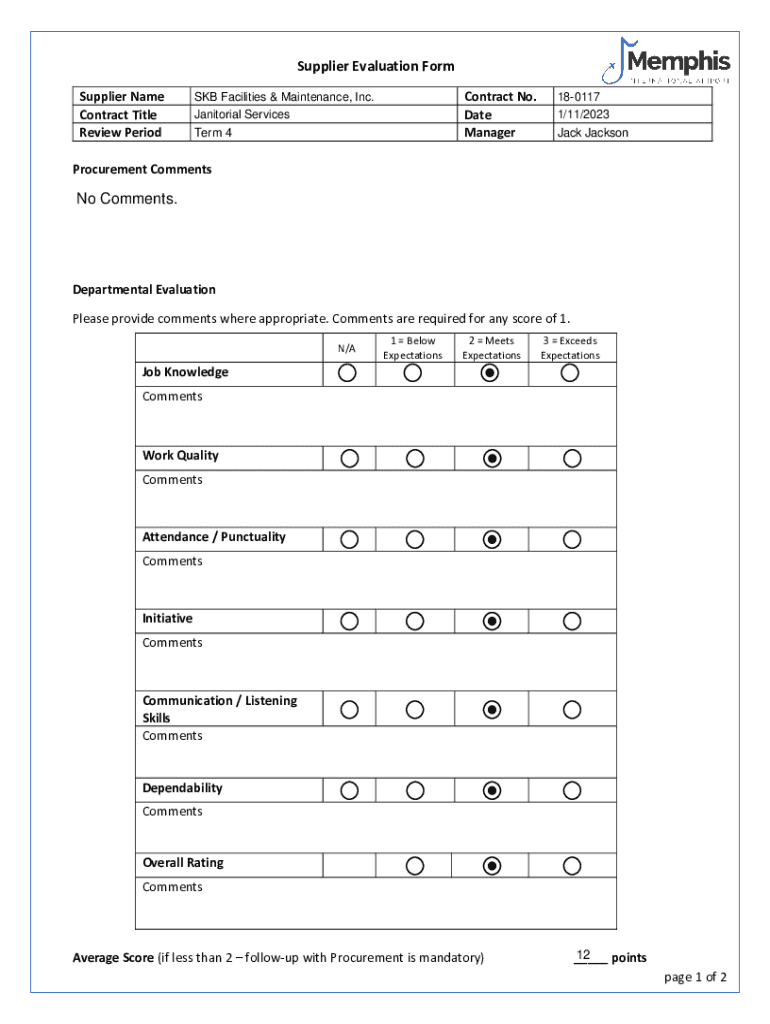 Fillable Online Supplier Evaluation Form No Comments. Fax Email Print - pdfFiller